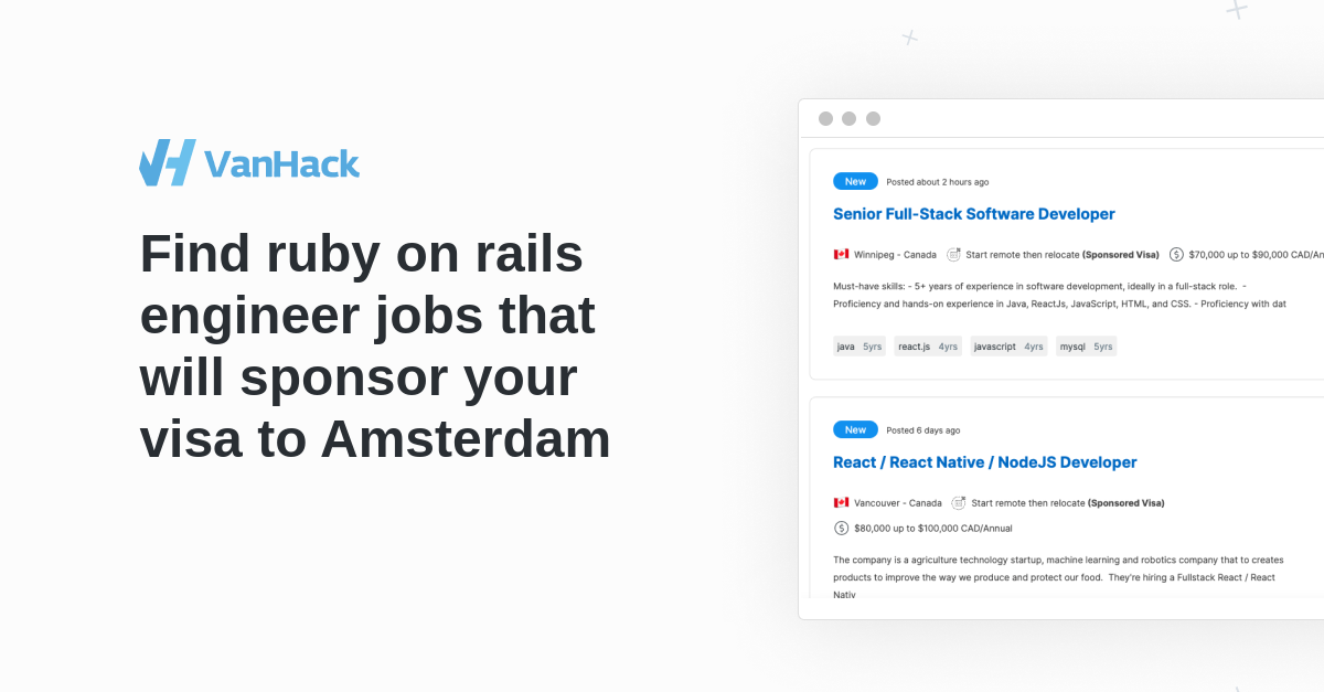 Ruby on rails engineer jobs in Amsterdam - VanHack